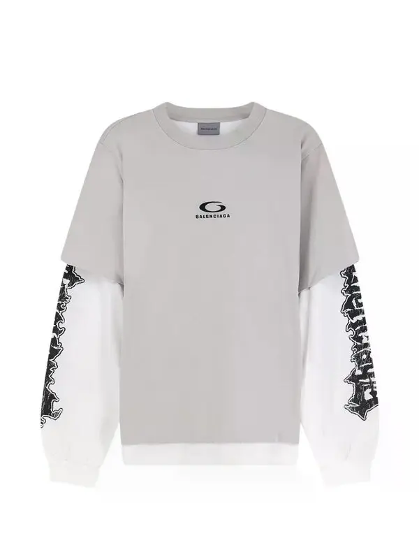 Balenciaga Layered-sleeve Logo-embroidered T-shirt - Grey