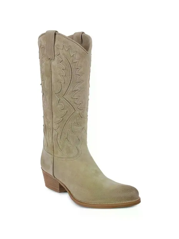 Sartore Topstitched Suede Boots - Neutrals