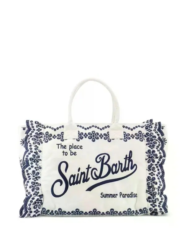MC2 SAINT BARTH Broderie Anglaise Ruffled Tote - White