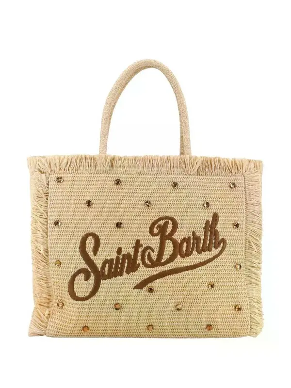 MC2 SAINT BARTH Crystal-embellished Frayed Tote Bag - Neutrals