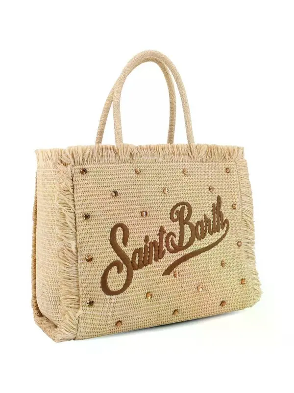MC2 SAINT BARTH Crystal-embellished Frayed Tote Bag - Neutrals