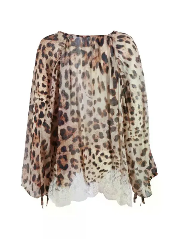 ERMANNO FIRENZE Leopard-print Lace-trim Blouse
