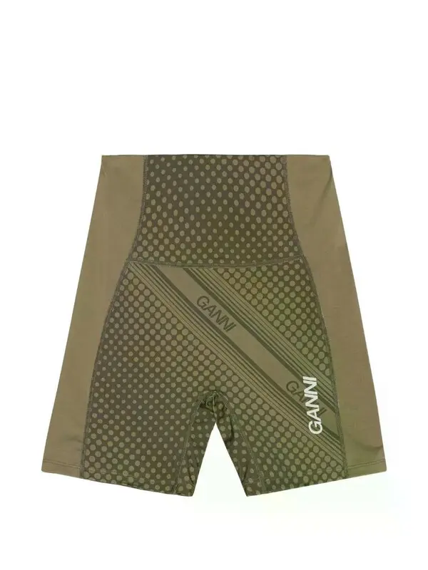 GANNI Logo-print Performance Shorts - Green
