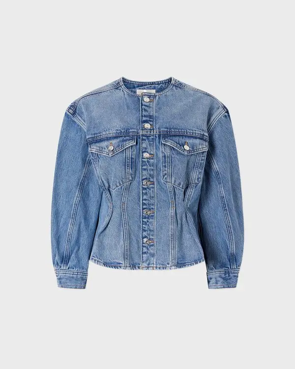 FRAME The Nipped Collarless Jacket - Light Blue Wash