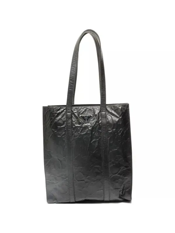 Prada 2000-2010 Small Antique Nappa Leather Tote Bag - Black