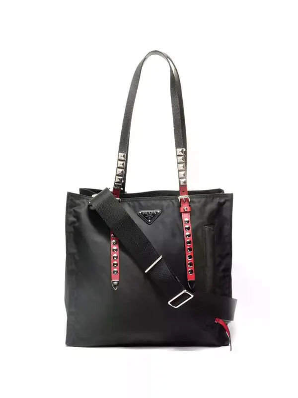 Prada 2000-2010 Nylon Studded 2way Tote Bag - Black