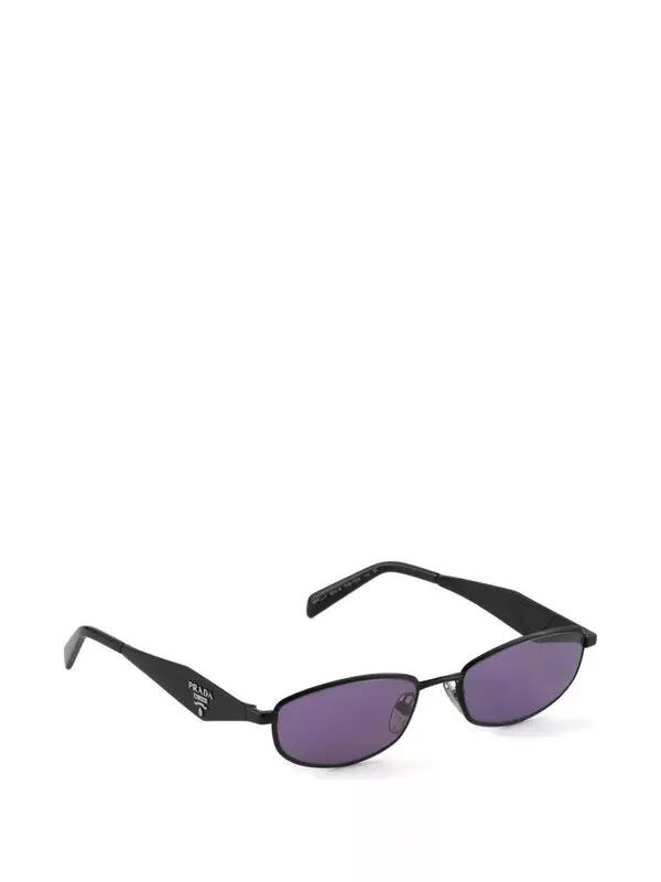 Prada Oval Sunglasses With Logo Detail - Black