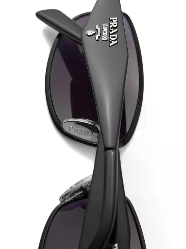Prada Oval Sunglasses With Logo Detail - Black