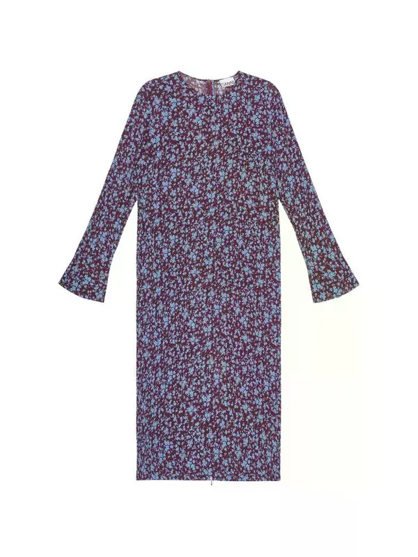 GANNI Floral Long-sleeve Midi Dress