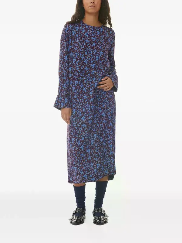 GANNI Floral Long-sleeve Midi Dress