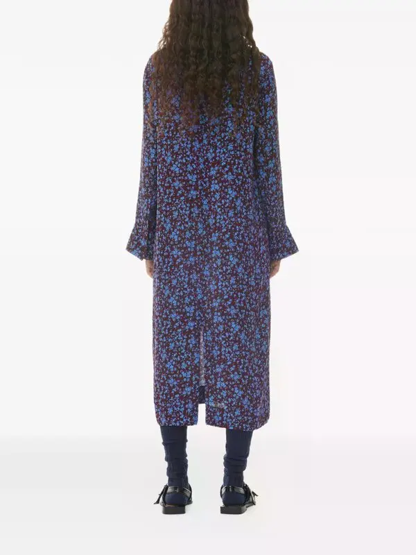 GANNI Floral Long-sleeve Midi Dress