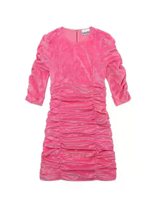 GANNI Ruched Mini Dress - Pink
