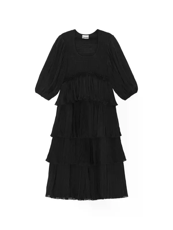 GANNI Tiered Midi Dress - Black