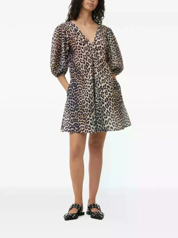 GANNI Animal-print Mini Dress - Neutrals