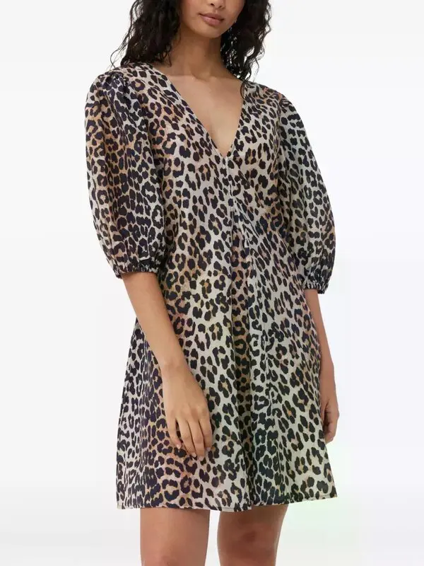 GANNI Animal-print Mini Dress - Neutrals