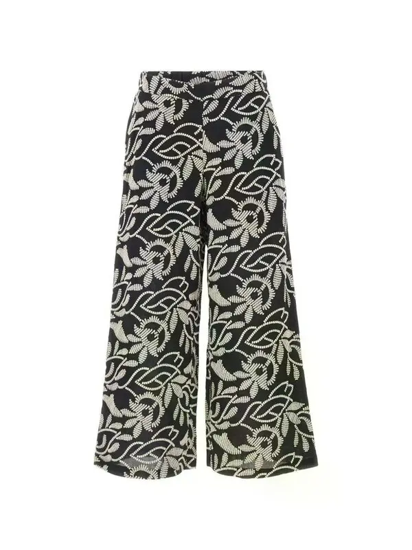 ELENA MIRO` Floral-embroidery Wide-leg Trousers - Black