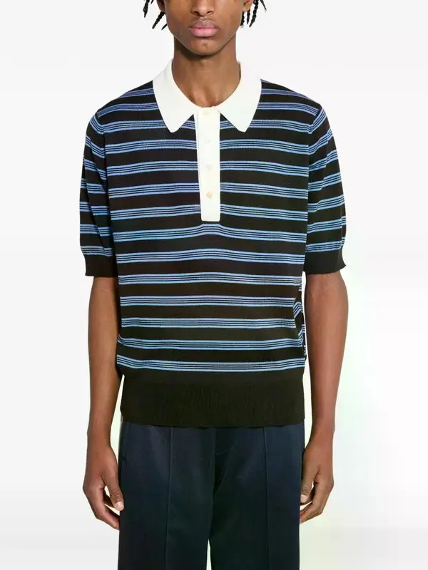 WALES BONNER Breeze Striped Merino Wool Polo Shirt - Black