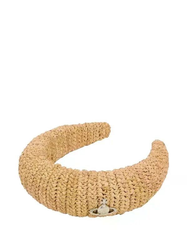 VIVIENNE WESTWOOD Orb-plaque Woven Raffia Headband - Neutrals