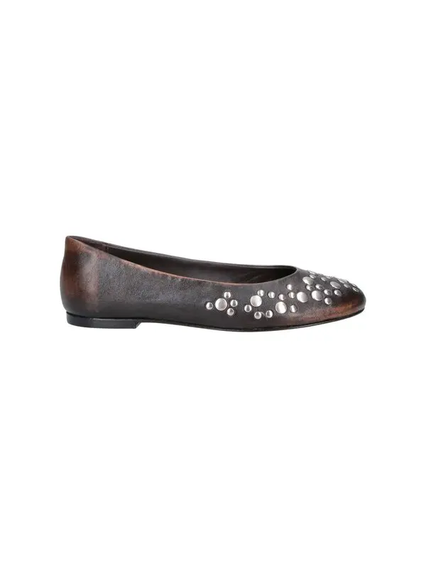 Gimaguas Leather Ballerina Flats With Studs - Brown