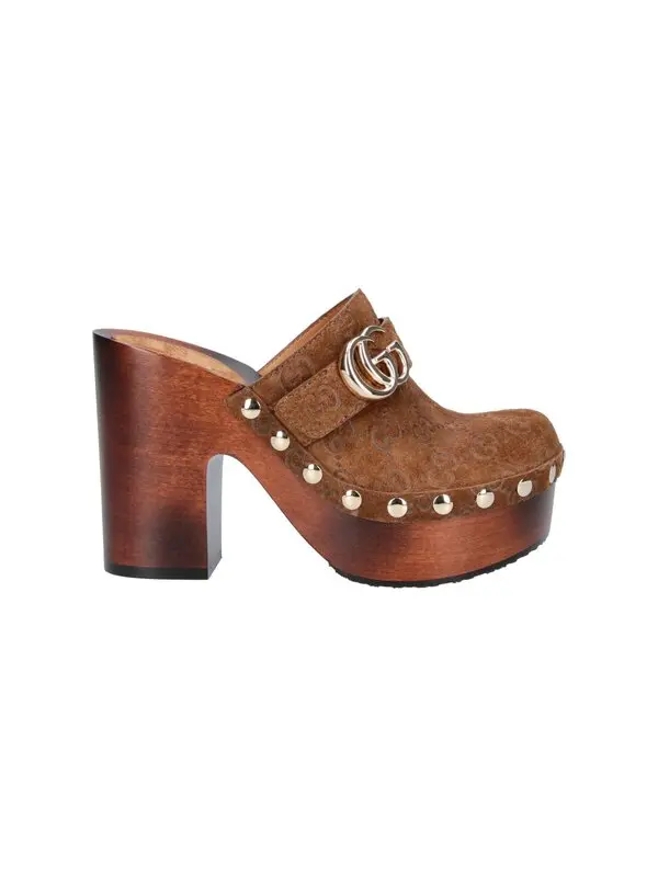 Gucci Gg Monogram Suede Wedges