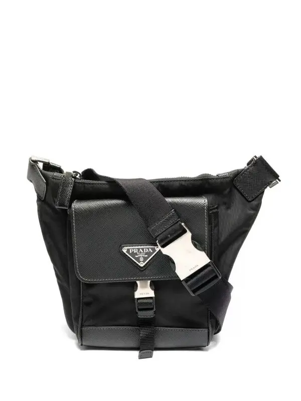 Prada 2010s Re-nylon Crossbody Bag With Saffiano Leather Trim - Black