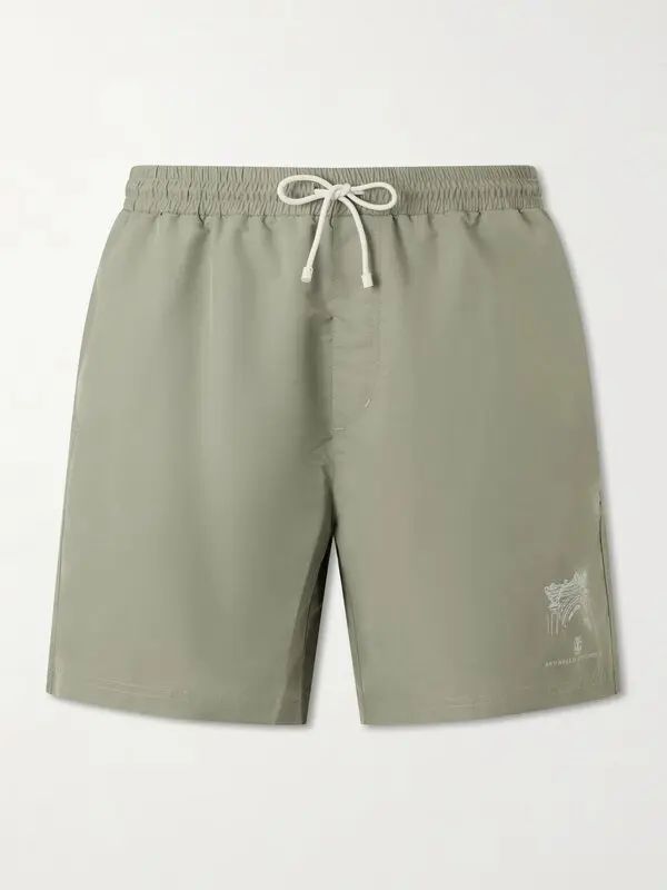 Brunello Cucinelli Straight-leg Logo-print Swim Shorts - Green