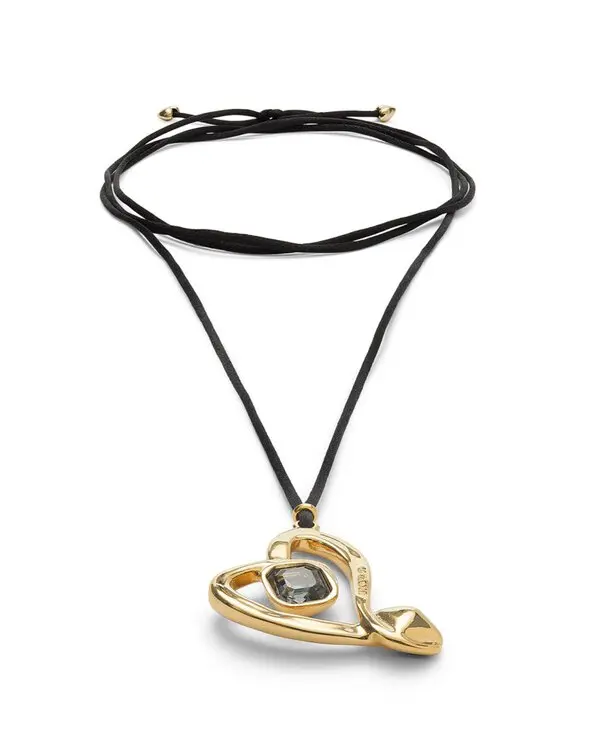UNODE50 Long Pendant Necklace With -plated Heart And Black Crystal