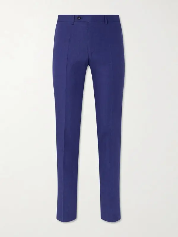 Canali Straight-leg Linen Suit Trousers - Blue