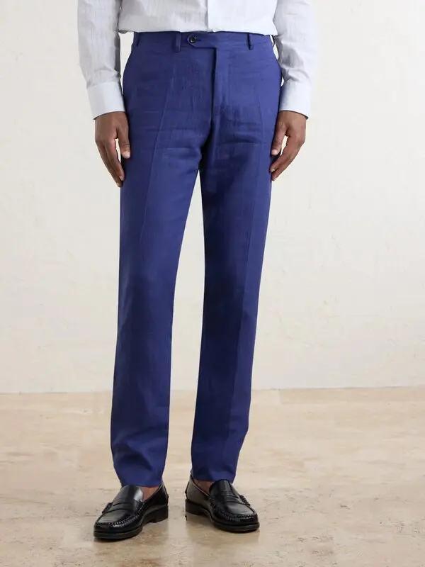 Canali Straight-leg Linen Suit Trousers - Blue