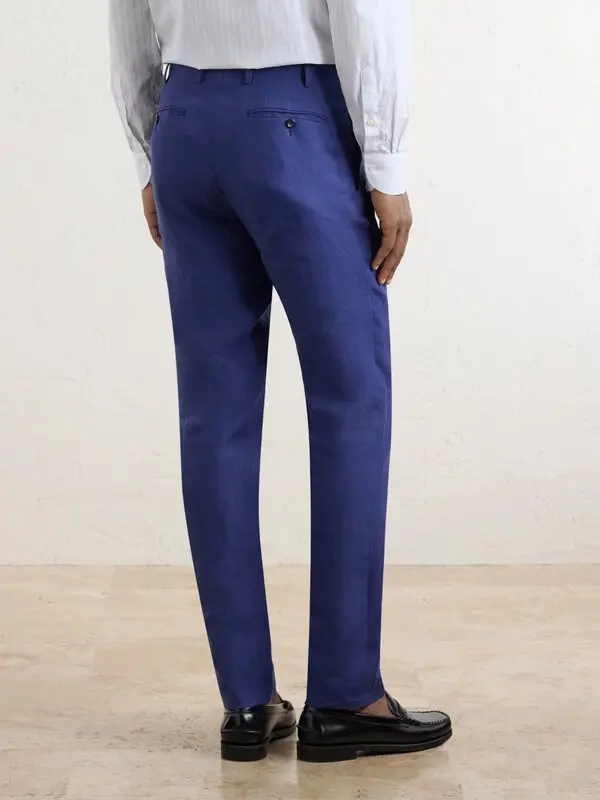 Canali Straight-leg Linen Suit Trousers - Blue