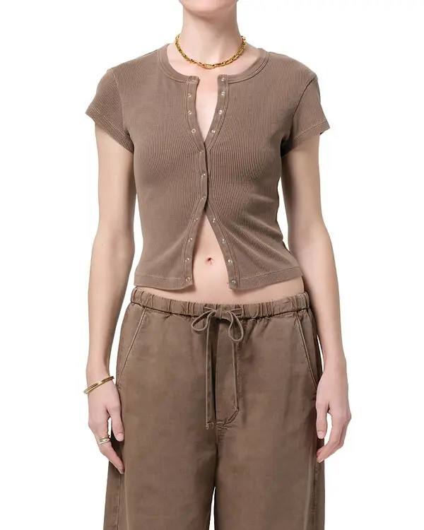 Citizens Of Humanity Tabi Short Sleeve Cardigan Sweater - Cocoa