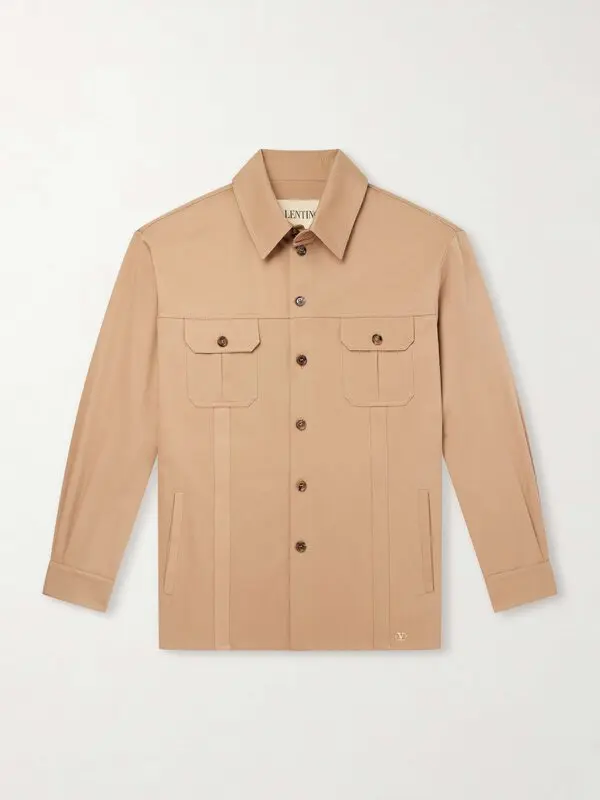 Valentino Garavani Logo-appliquéd Cotton-gabardine Overshirt - Brown