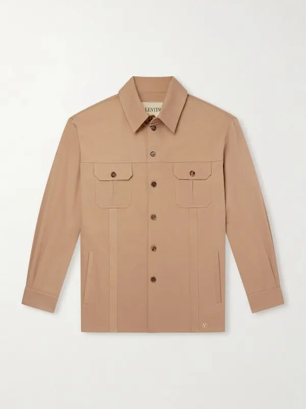 Valentino Garavani Logo-appliquéd Cotton-gabardine Overshirt