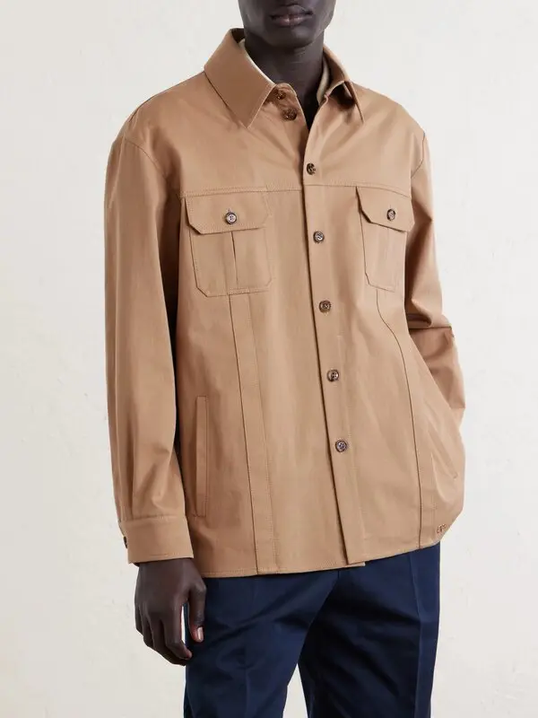 Valentino Garavani Logo-appliquéd Cotton-gabardine Overshirt