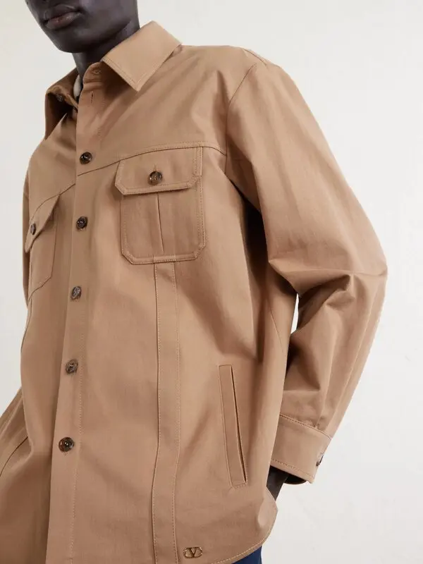 Valentino Garavani Logo-appliquéd Cotton-gabardine Overshirt