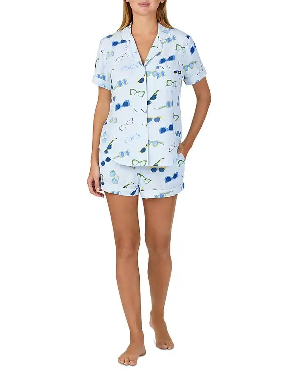 Kate Spade New York Printed Boxer Pajama Set - Blue Grid