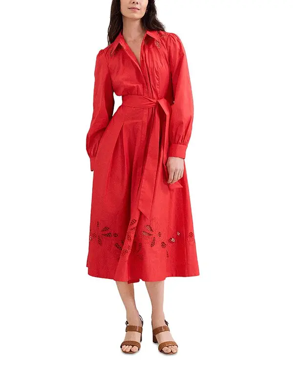 PHASE EIGHT Kim Floral Cutwork Midi Shirtdress - Red