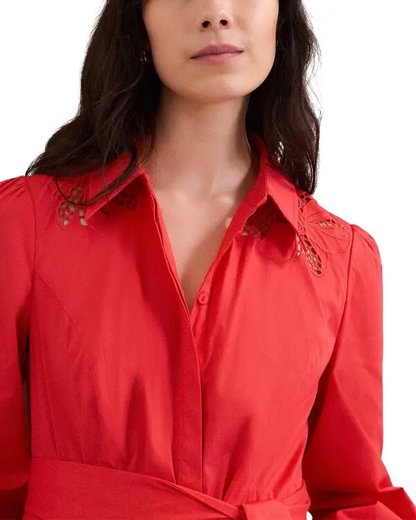 PHASE EIGHT Kim Floral Cutwork Midi Shirtdress - Red