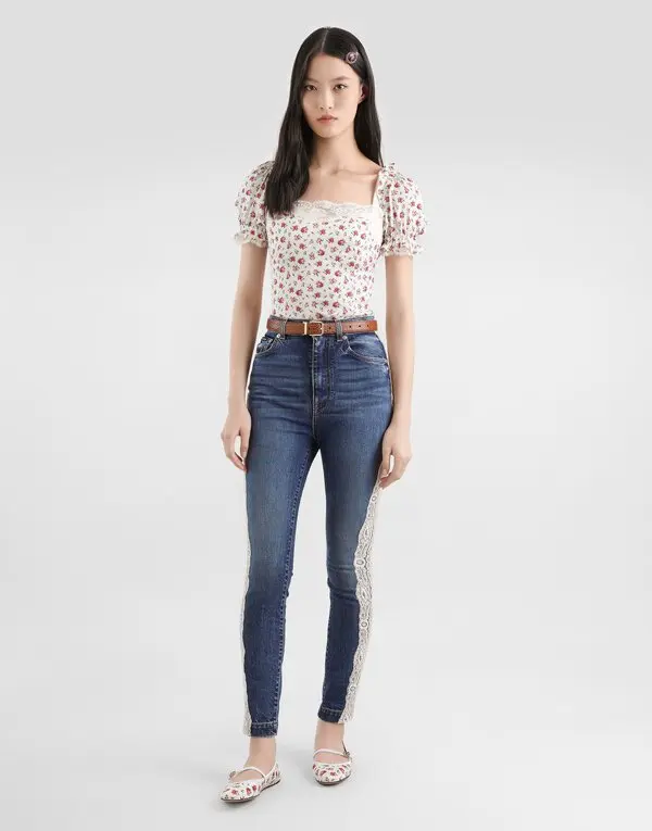 Dolce & Gabbana Rose-print Charmeuse Top