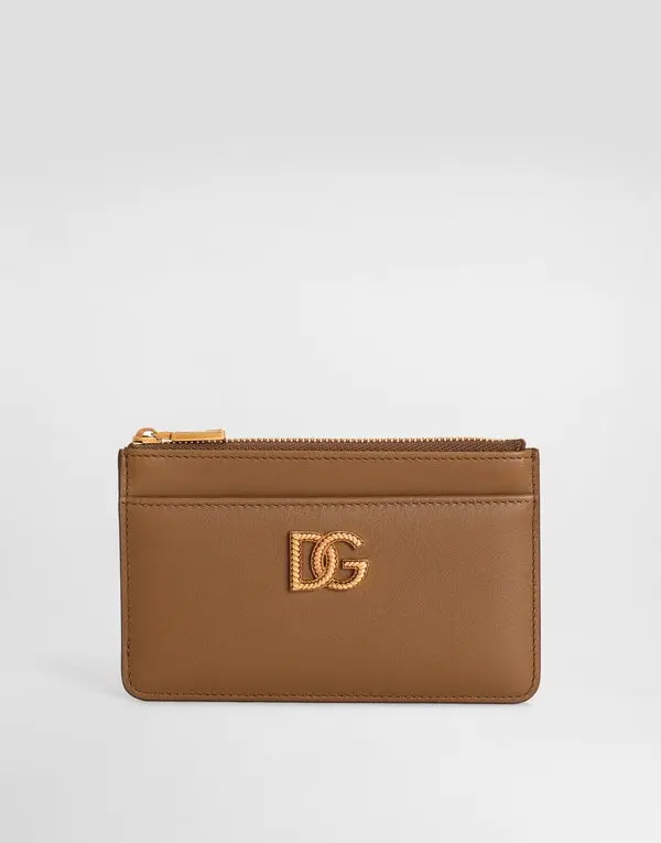 Dolce & Gabbana Calfskin Card Holder With Dg Logo - Brown