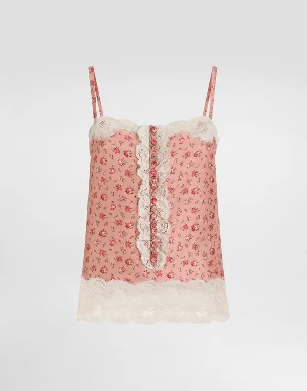 Dolce & Gabbana Rose-print Silk Top - Multicolor