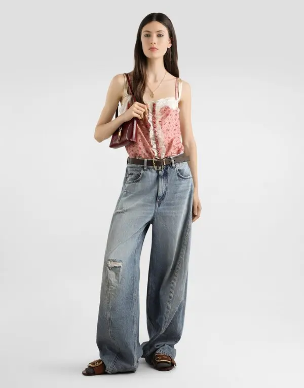 Dolce & Gabbana Rose-print Silk Top