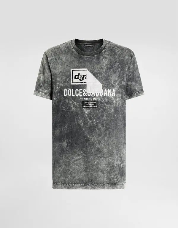 Dolce & Gabbana Marble-effect Cotton T-shirt With Print - Black