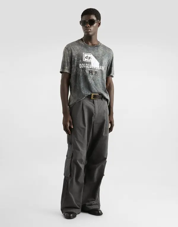 Dolce & Gabbana Marble-effect Cotton T-shirt With Print - Black