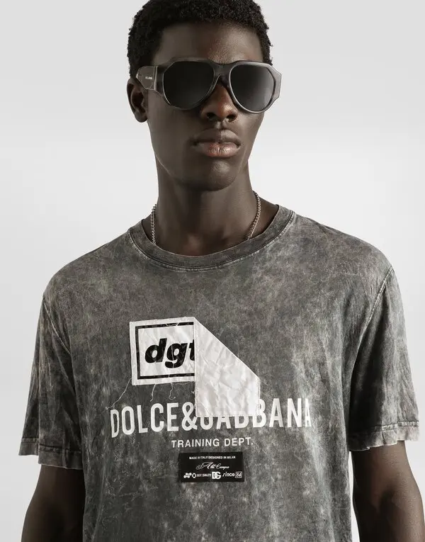 Dolce & Gabbana Marble-effect Cotton T-shirt With Print - Black
