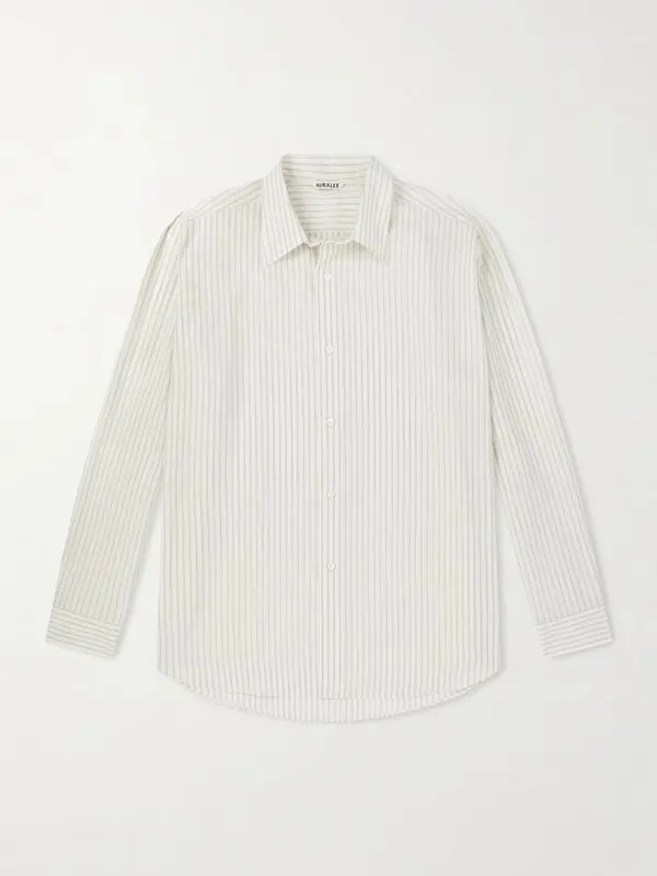 Auralee Striped Wool-poplin Shirt - Neutrals