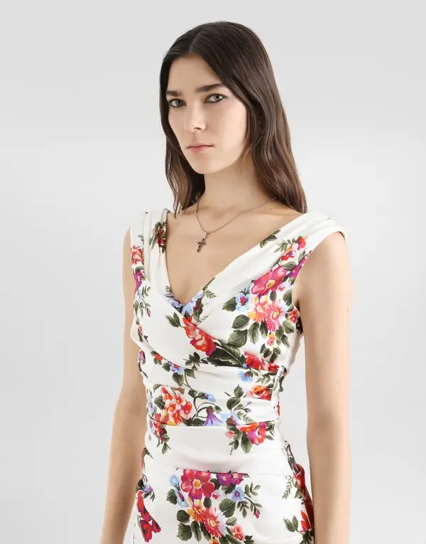 Dolce & Gabbana Flower Bouquet-print Satin Midi Dress - Multicolor