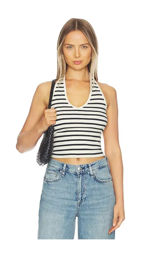 NILI LOTAN Britt Halter Top - Ecru & Black Stripe