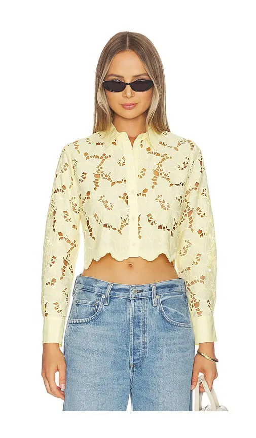 L'Agence Seychelle Cropped Button Down Top In Lemon - Lemon Sorbet