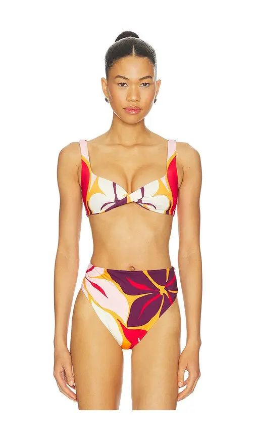 CALA DE LA CRUZ Leon Bikini Top In Ivory,orange - Calabria Multi